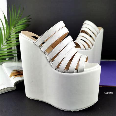 White Multi Straps Platform Wedge Mules Tajna Club