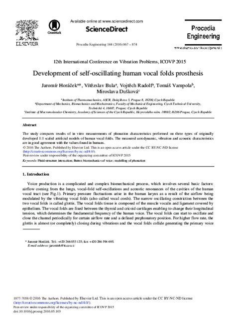 Pdf Development Of Self Oscillating Human Vocal Folds Prosthesis