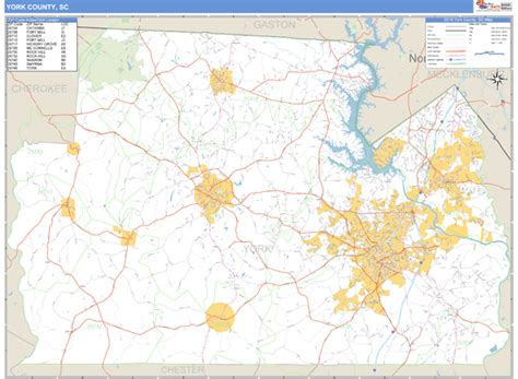 York County South Carolina Zip Code Wall Map