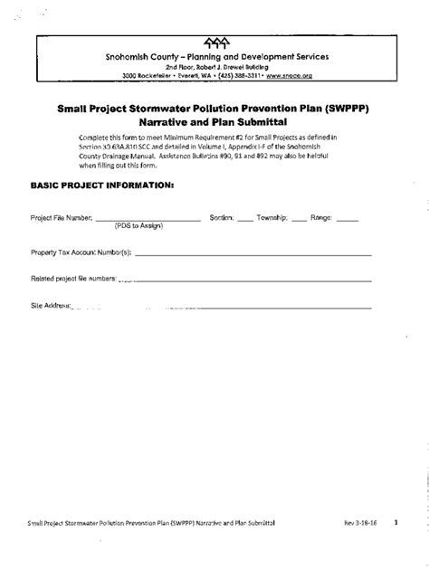 Small Project Stormwater Pollution Prevention Plan Swppp Fill Out