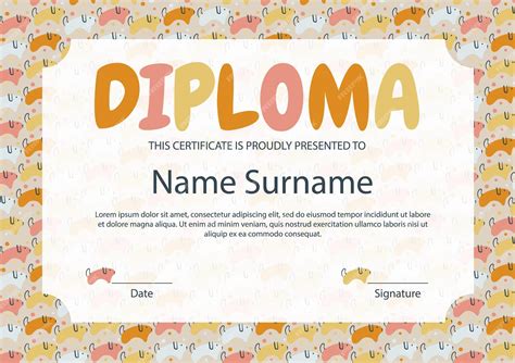 귀여운 다채로운 어린이 성과 및 감사 인증서 템플릿 프리미엄 벡터