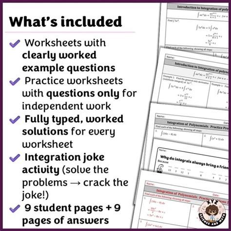 Introduction To Integration Of Polynomials Worksheets Indefinite