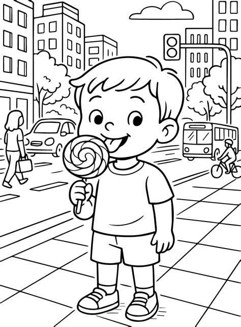 Ragazzo Che Mangia Un Lecca Lecca Da Colorare Scarica Stampa O Colora