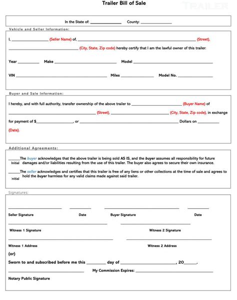 Free Trailer Bill Of Sale Forms How To Use Word Pdf