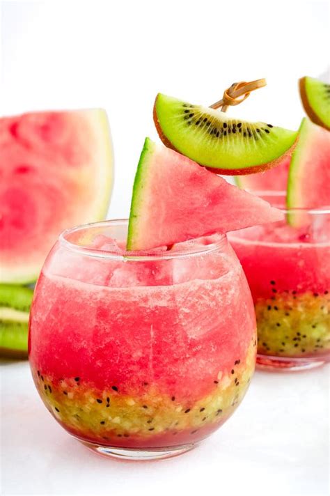 Watermelon Kiwi Mocktails With Fresh Fruit Garnishes Stock Image