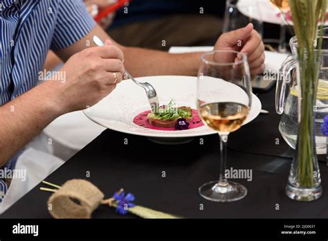 Man Eats Soup With Pickled Beets Preparation Of Borscht Polish