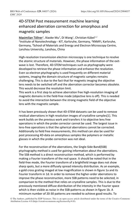 Pdf 4d Stem Post Measurement Machine Learning Enhanced Aberration