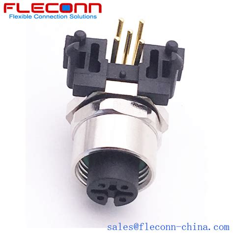 M12 5 Pin Female Right Angle Pcb Panel Mount Connector A Coded