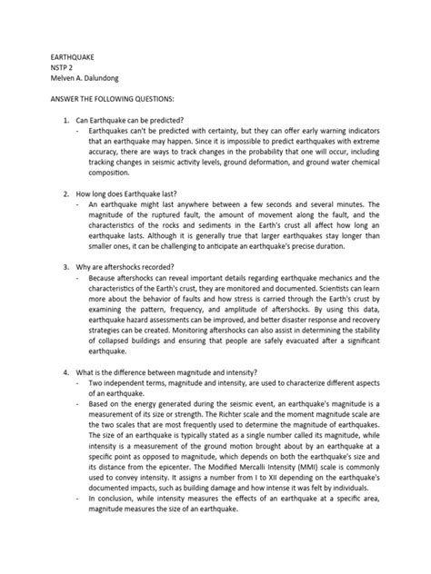 Assignment Nstp2 Chapter 4 Earthquake Pdf Earthquakes Moment