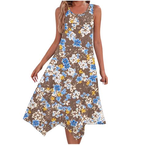 Cocolona Womens Summer Boho Floral Print Dress Casual Crew Neck