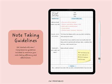 Cornell Note Taking Templates Lecture Notes Templates Digital Notes