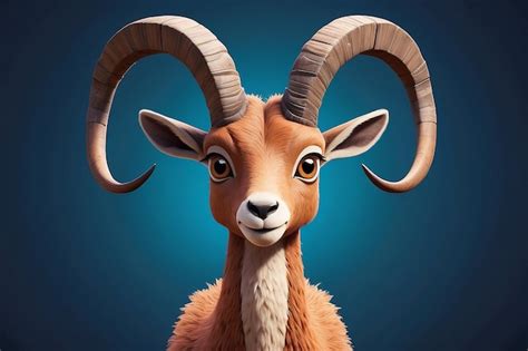 Super Cute Ibex In The Style Of Pixar Cartoon Generative Ai Premium