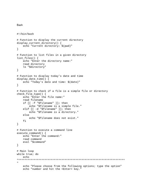 Write A Bash Shell Script That Displays The Follo Pdf