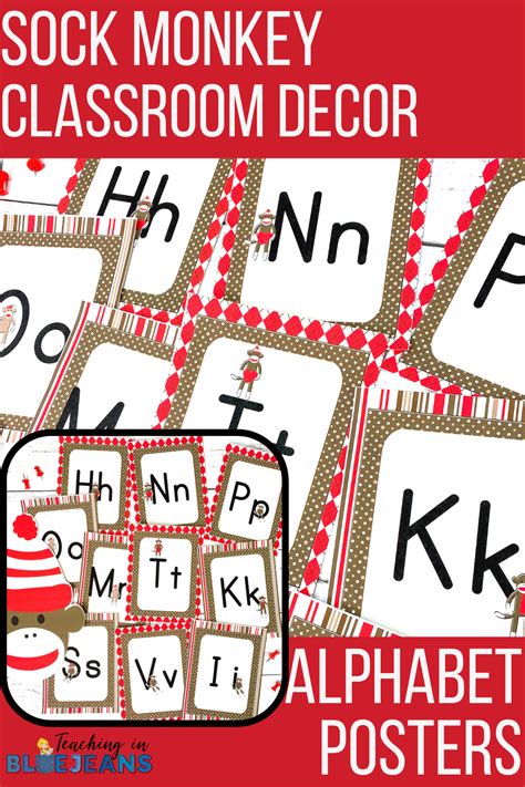 Sock Monkey Classroom Decor Alphabet Posters Teaching In Blue