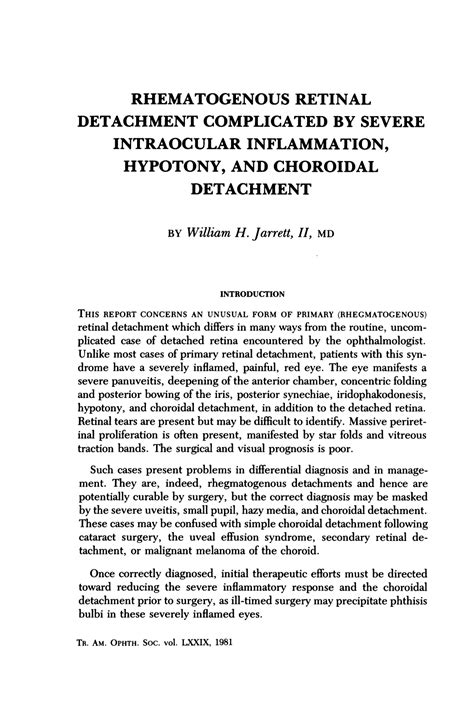 Rhematogenous Retinal Detachment Complicated By Severe Intraocular
