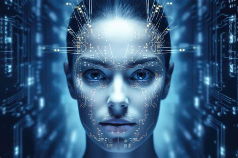 Premium Ai Image Digital Female Face Hologram On Futuristic