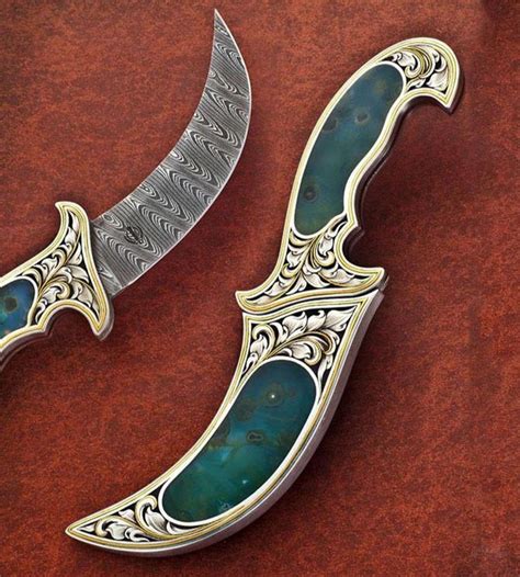 Elegant Engraved Jasper Kirpan Jasper Knife Damascus Steel