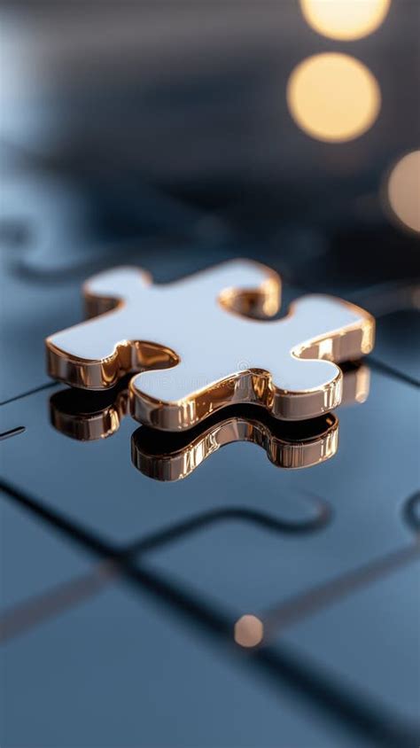 Golden Puzzle Piece On Reflective Surface Symbolizing Connection And Unity Stock Illustration