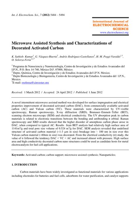 Pdf Microwave Assisted Synthesis And Characterizations Of Decorated Activated Carbon