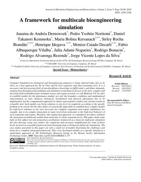 Pdf A Framework For Multiscale Bioengineering Simulation