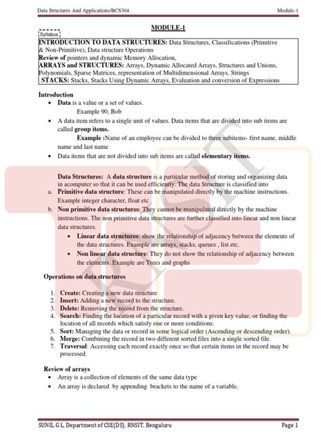 Bcs304 Module 1 Data Structures Overview Pdf Pointer Computer