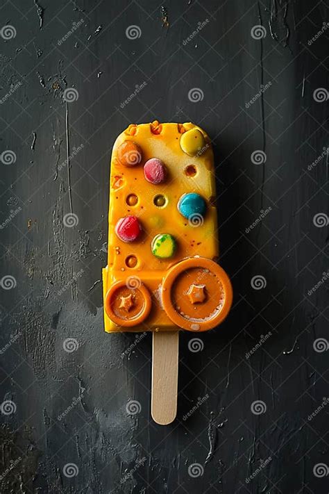 Popsicle With Candy On It On A Black Surface Stock Illustration