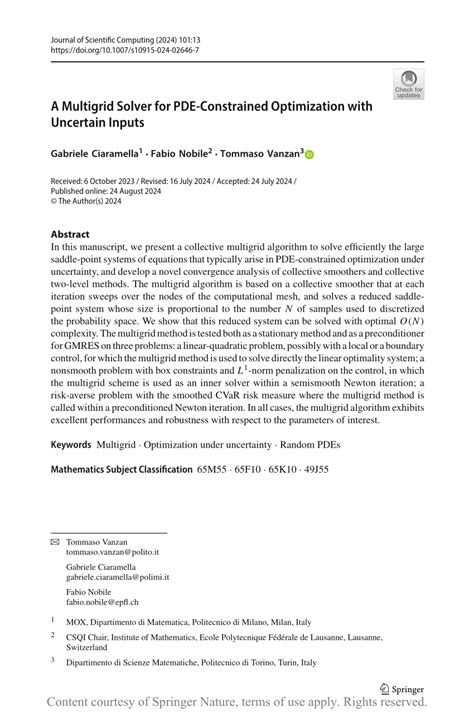 Pdf A Multigrid Solver For Pde Constrained Optimization With