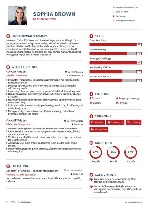 10 Cocktail Waitress Resume Samples And Templates For 2025