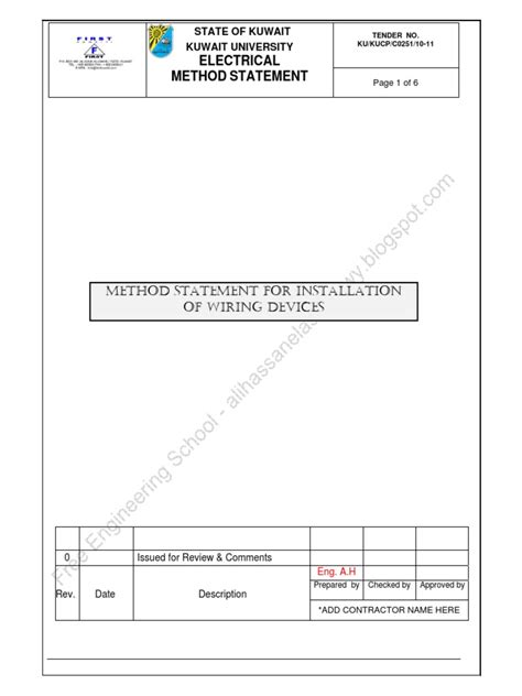 Method Statement For Installation Of Wiring Devices Pdf Electrical
