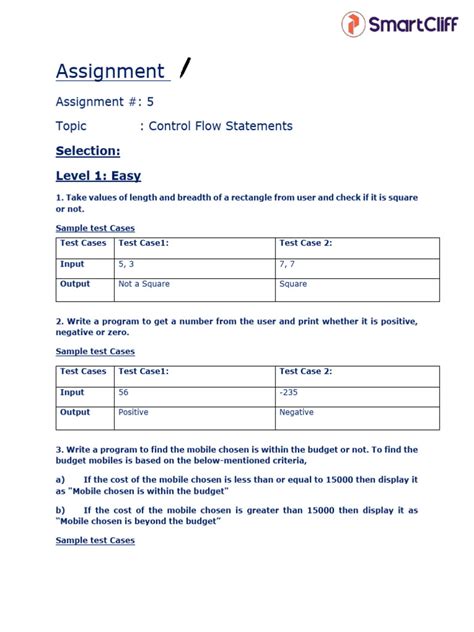 Control Flow Statement Assignments Pdf Mathematics
