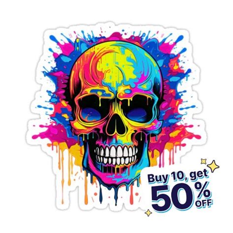 Colorful Dripping Skull Colorful Melting Skull Graffiti Skull Sticker For Sale By