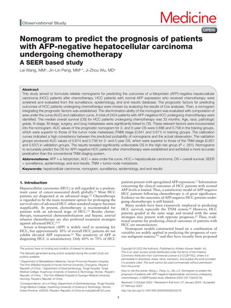 Pdf Nomogram To Predict The Prognosis Of Patients With Afp Negative