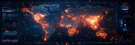 Control Center Monitoring Global Network Activity On World Map Stock Illustration Illustration