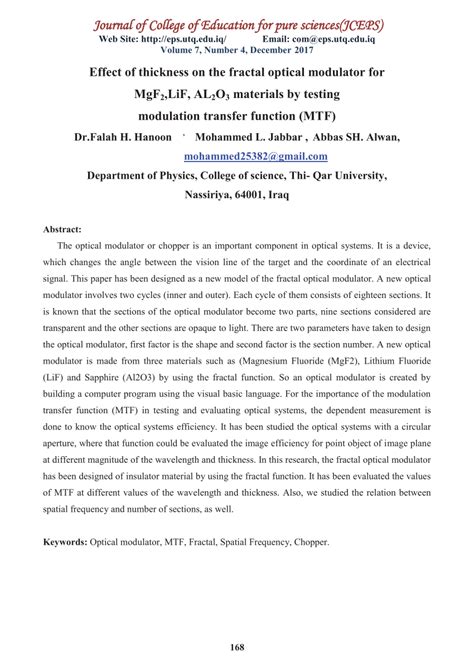 Pdf Effect Of Thickness On The Fractal Optical Modulator For Mgf 2