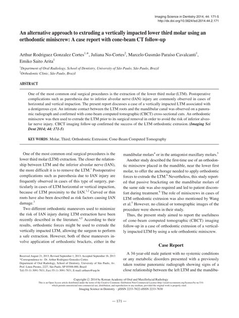 Pdf An Alternative Approach To Extruding A Vertically Impacted Lower Third Molar Using An
