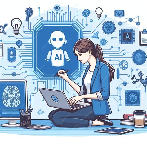 Ai Prompt Engineer Or Robot Assistance Concept And Girl Premium Ai