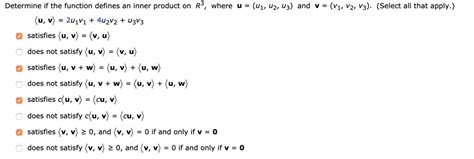 determine if the function defines an inner product on r³ where u u1