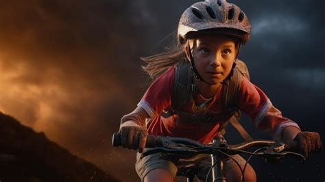 Chica Montando En Bicicleta En Las Montañas Foto Premium