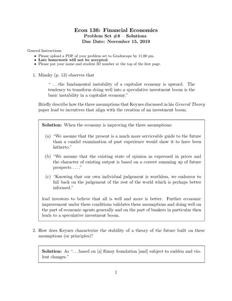 Problem Set 8 Fall 2019 Solutions Econ 136 Financial Economics