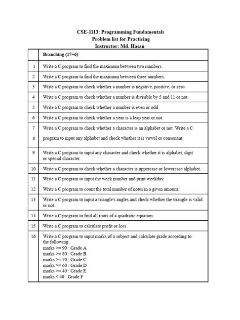 Problems Exercises Branching Loop Array String And Function Pdf Numbers Mathematics
