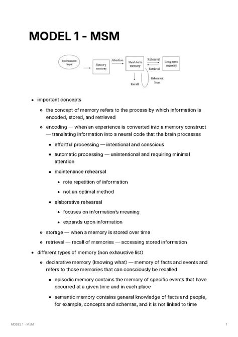 Model 1 Msm Model 1 Msm Important Concepts The Concept Of Memory Refers To The Process By