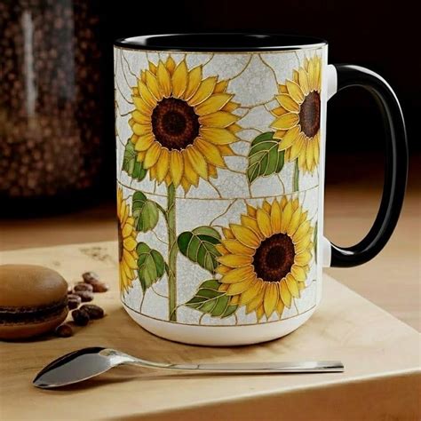 Sunflower Stained Glass Mug Yellow Sunflower Coffee Mug Bright Floral