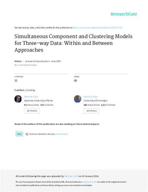 Pdf Simultaneous Component And Clustering Models For Three Way Data Within And Between Approaches