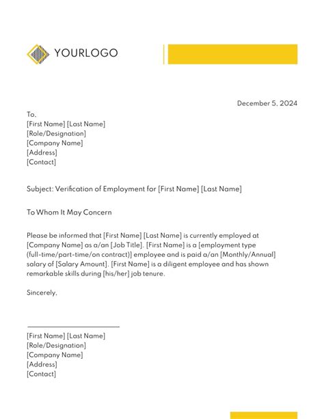 Notarized Employment Verification Letter Template Prntbl