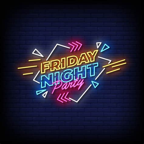 Friday Night Party Neon Sign On Brick Wall Background Vector Stock