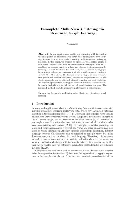 Pdf Incomplete Multi View Clustering Via Structured Graph Learning
