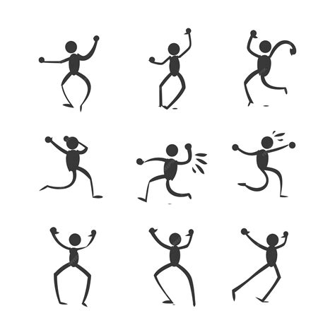 Nine Stick Figure Poses With Different Expressions And Movements