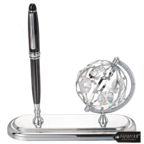 Matashi Highly Polished Chrome Plated Executive Globe Pen Desk Set 1