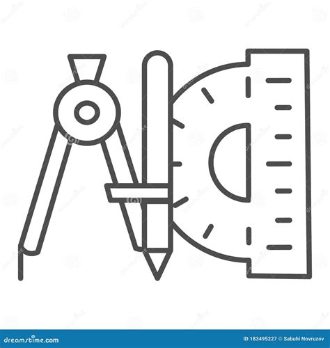 Protractor And Drawing Compass Thin Line Icon Geometric Equipment Concept Measuring Tools Sign