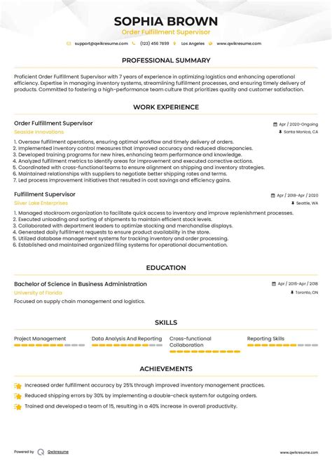 10 Fulfillment Supervisor Resume Samples And Templates For 2025